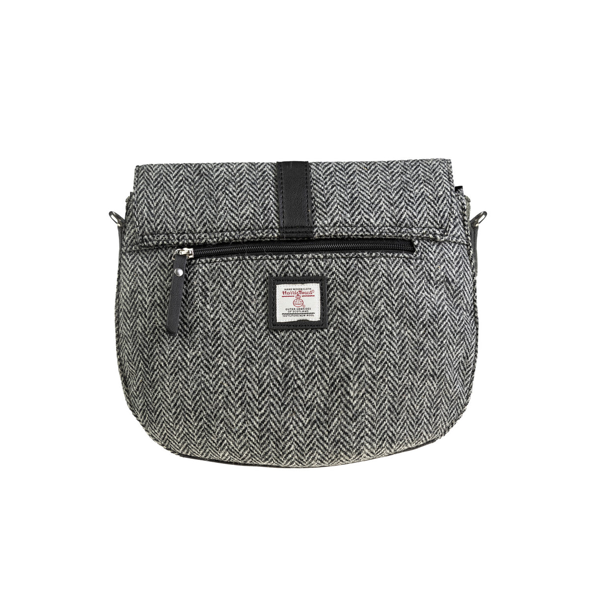 Ladies Ht Leather Flap Over Bag Black & White Herringbone / Black | Th ...