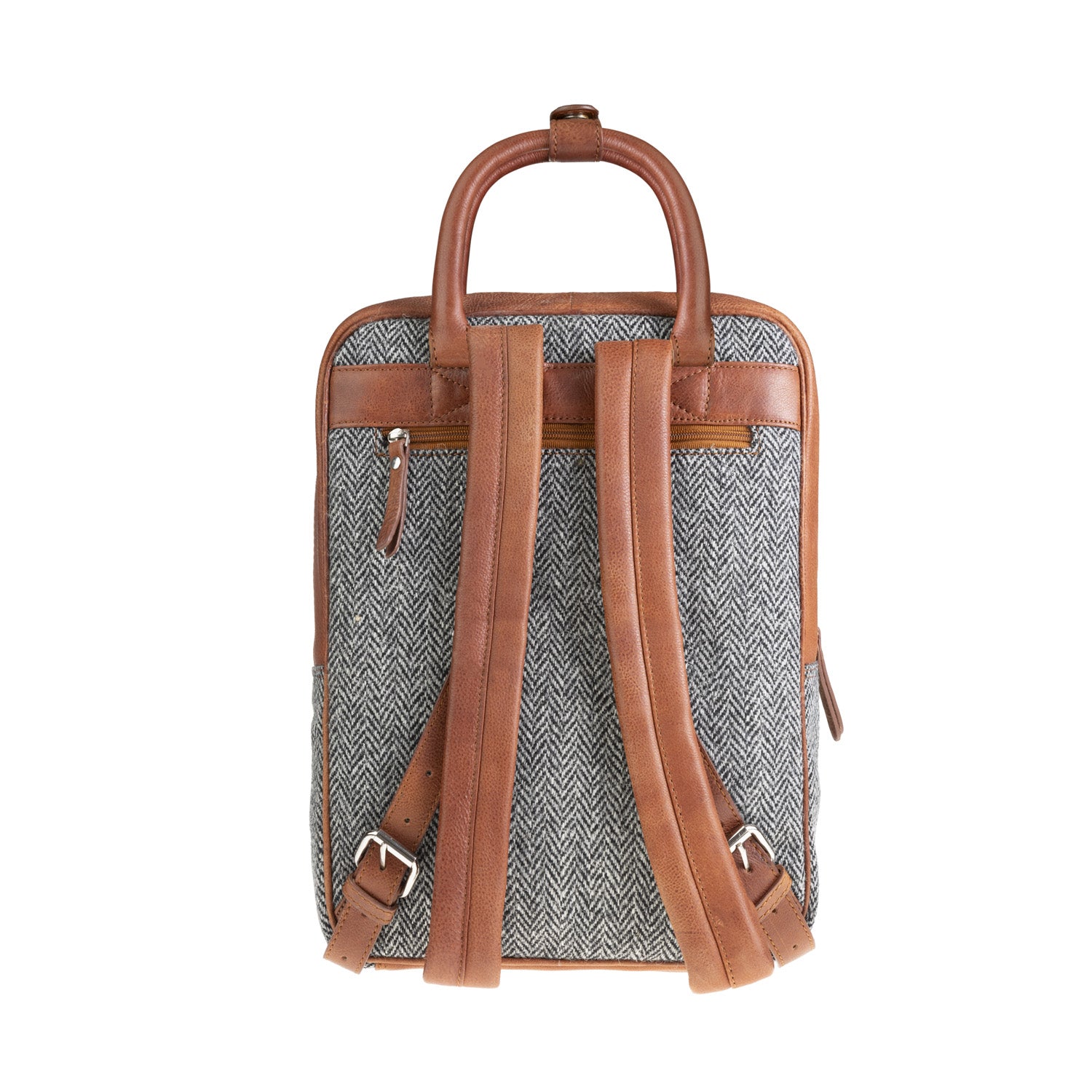 Ht Leather Large Backpack Black & White Herringbone / Tan | The Scotla ...