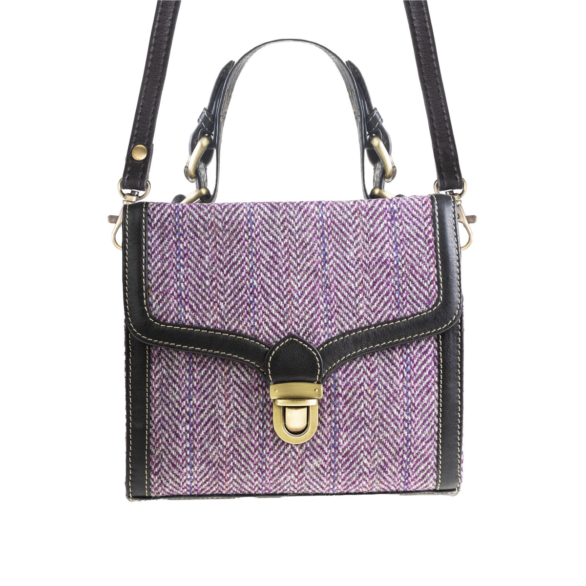 Ht Ladies Handbag Plum Herringbone / Black | The Scotland Shop