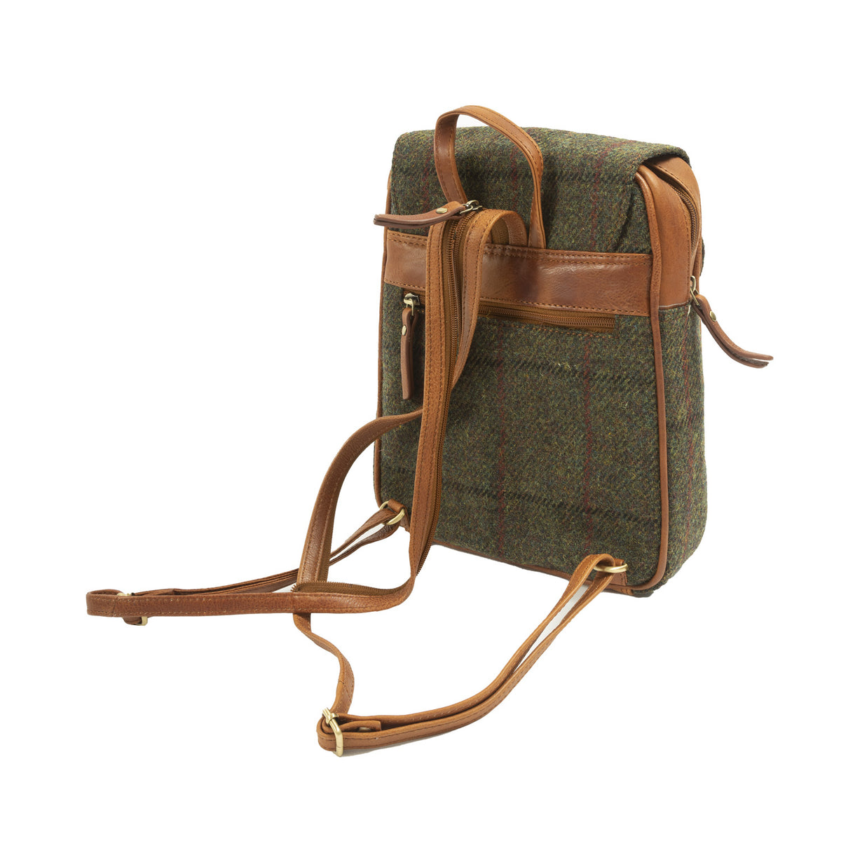 Ladies Ht Leather Foldover Backpack Dark Green Check / Tan | The Scotl ...
