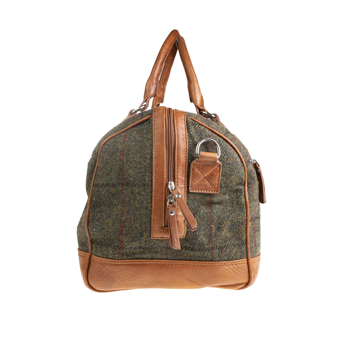 Ht Leather Weekender Bag Dark Green Check / Tan | The Scotland Shop