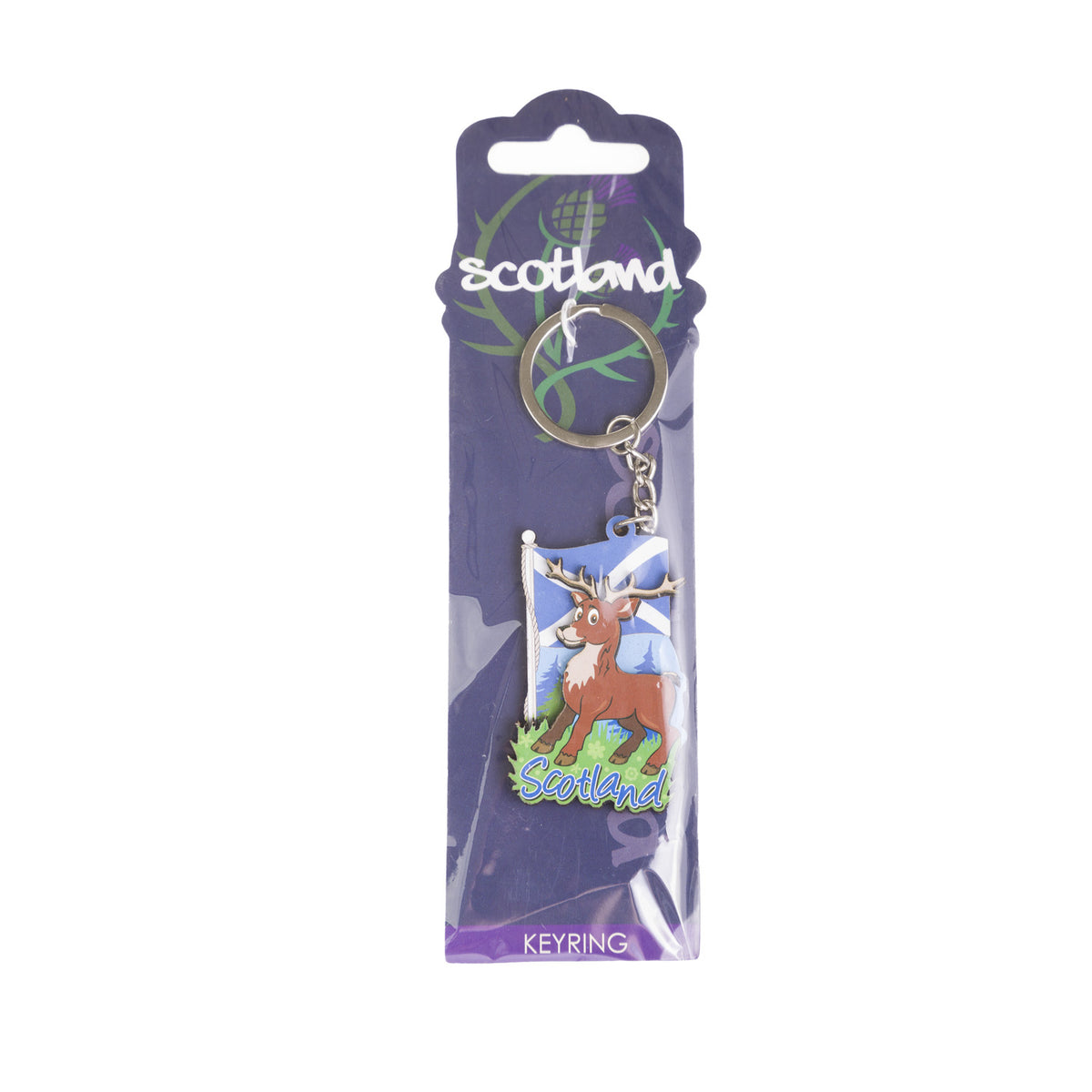 Saltire Flag & Stag Wood Keyring | The Scotland Shop