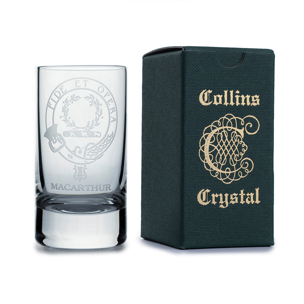 Collins Crystal Clan Shot Glass Macarthur | The Scotland Shop