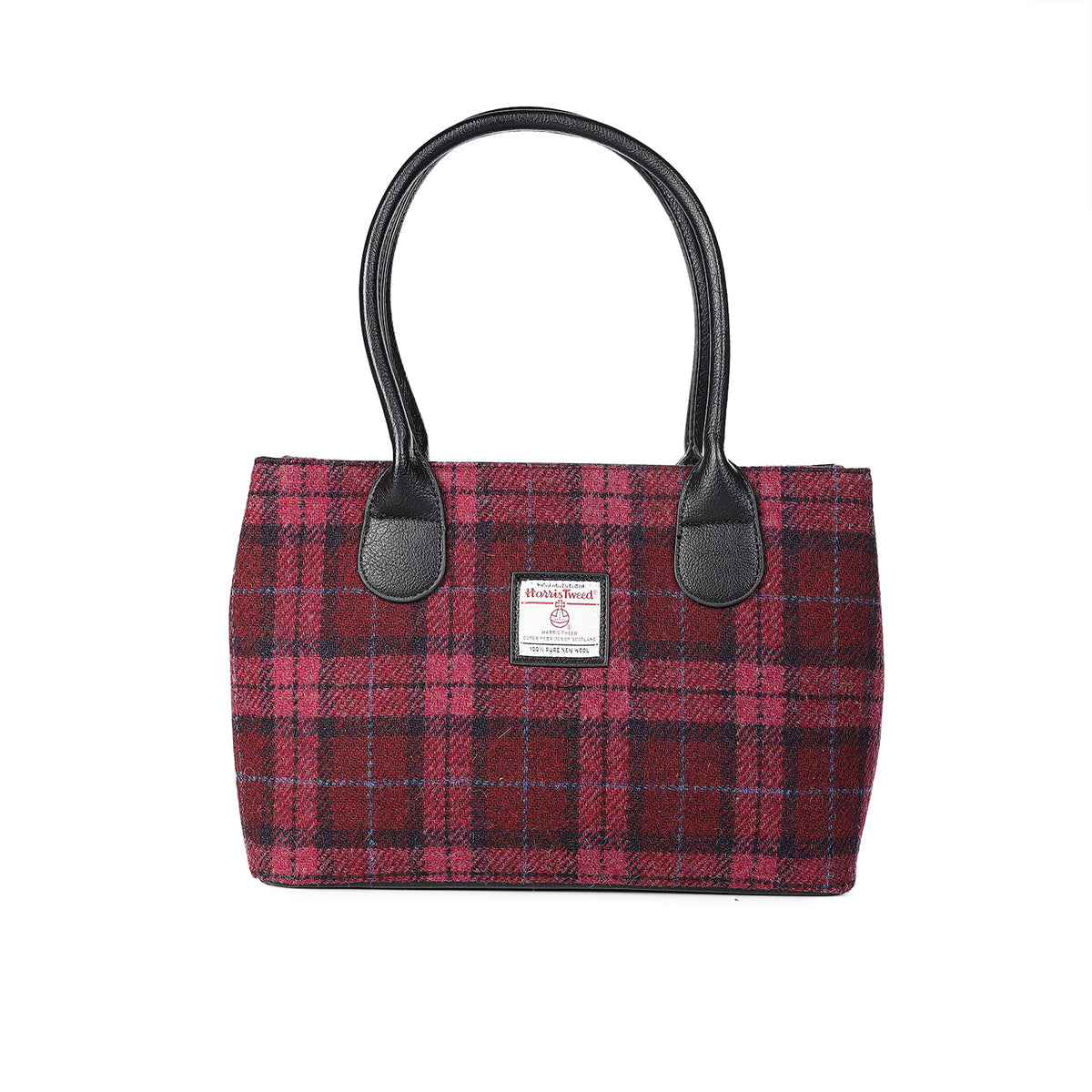 Harris Tweed Cassley Handbag Raspberry Check | The Scotland Shop