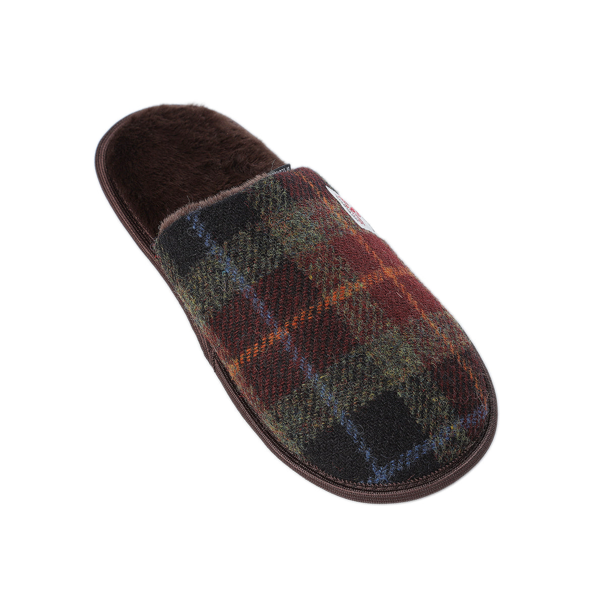 Harris Tweed Slippers Orange/Green Check | The Scotland Shop